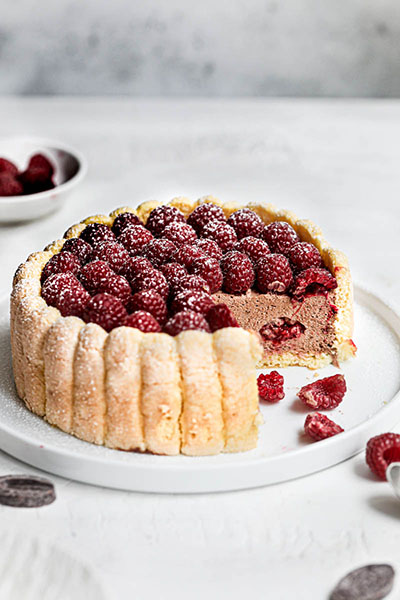 French Raspberry Chocolate Charlotte Cake - Belula